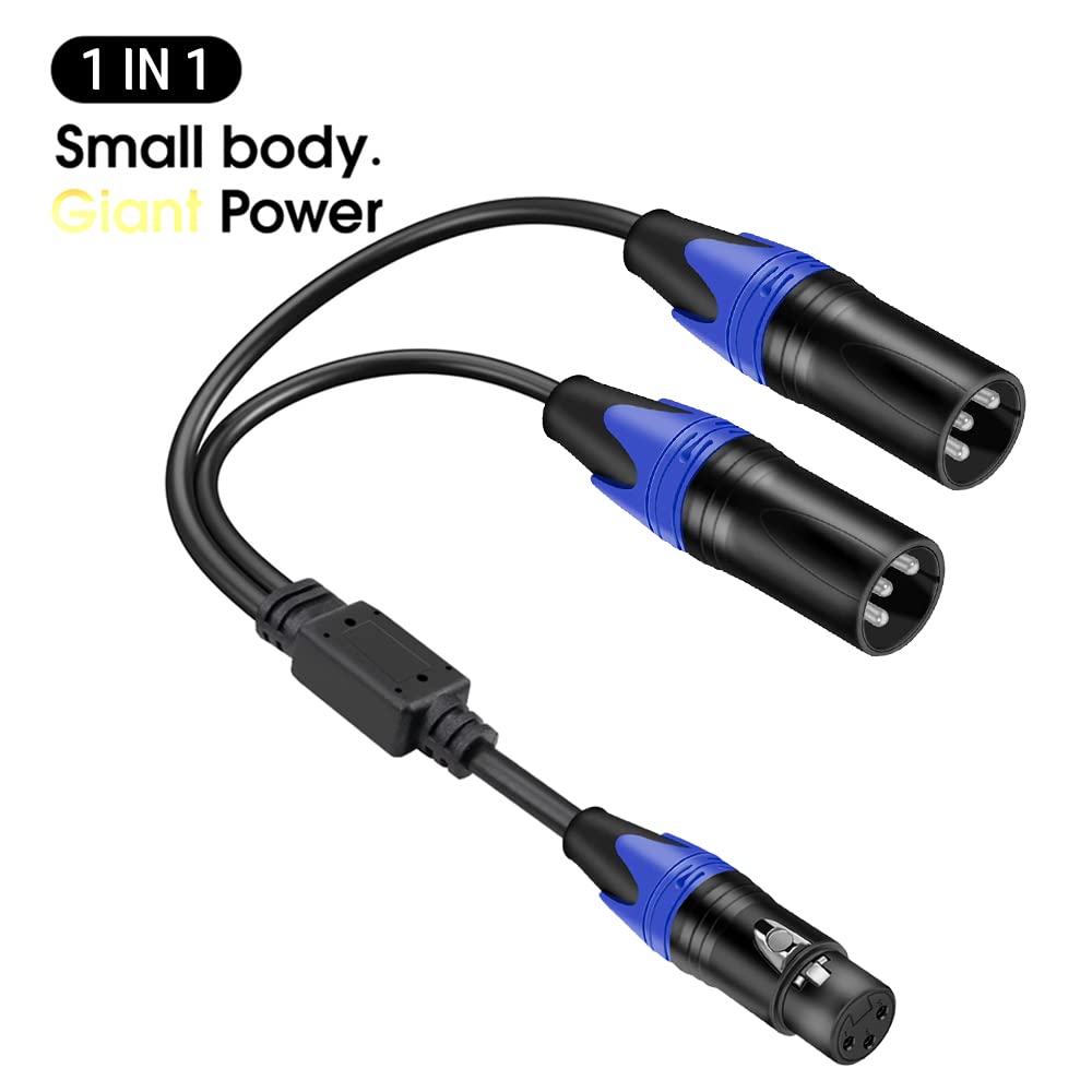 TOYAYAYO XLR Y Splitter Micrphone Cable3pin Splitter Balanced Mic Audio Cables for Stereo Mic to L & R Audio Track (1Pack 1 Female to 2Male 11.8 Inches)