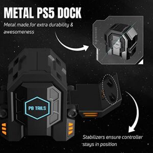 PB Tails Metal LED PS5 Charging Dock - Compact PlayStation Controller Charger for Sony PS5 Controller, 2H Fast Dual Charging PS5 Docking Station Hides Messy Cables - Premium Black PS5 Controller Dock