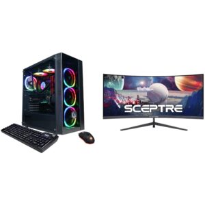 cyberrpowerpc gamer xtreme vr gaming pc, black & sceptre 30-inch curved gaming monitor 21:9 2560x1080 ultra wide ultra slim hdmi displayport up to 200hz build-in speakers, metal black (c305b-200un1)