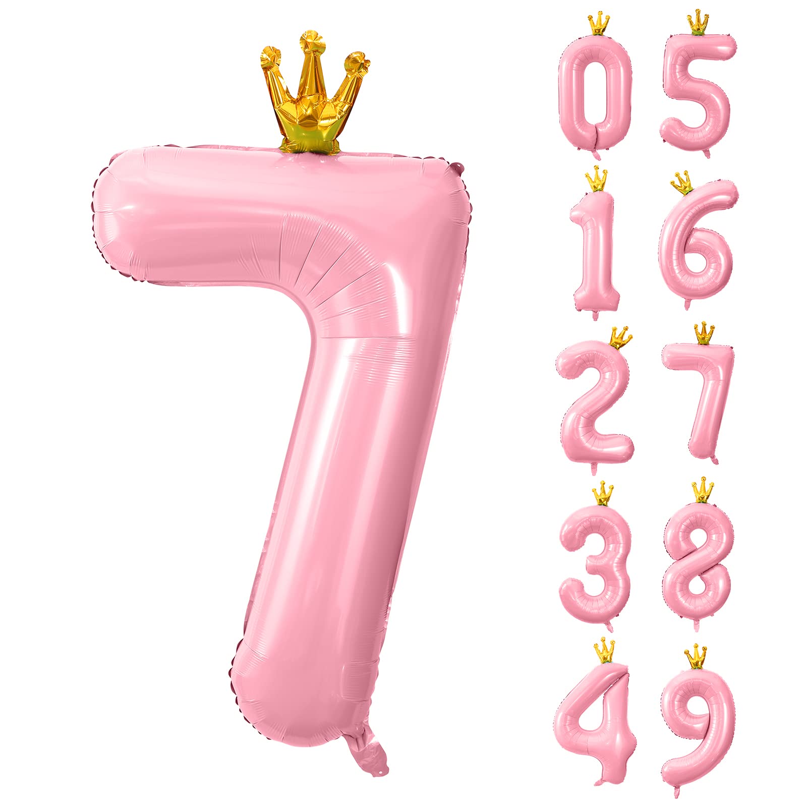 Roblue 40Inch Number Balloon Large Birthday Party Decorations, Number 7 Large Pink Crown Balloons Cute Balloons for Birthday Wedding Anniversary Decoration Party Supplies