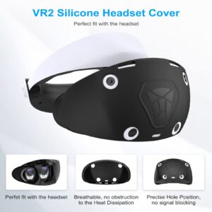 VR Protector Cover Set for PlayStation VR2, Silicone PSVR2 Headset Cover & Face Cushion Cover Pad & Lens Dust Cover & 2 Pack Controller Thumb Grips for PS5 VR Accessories, Sweatproof and Washable