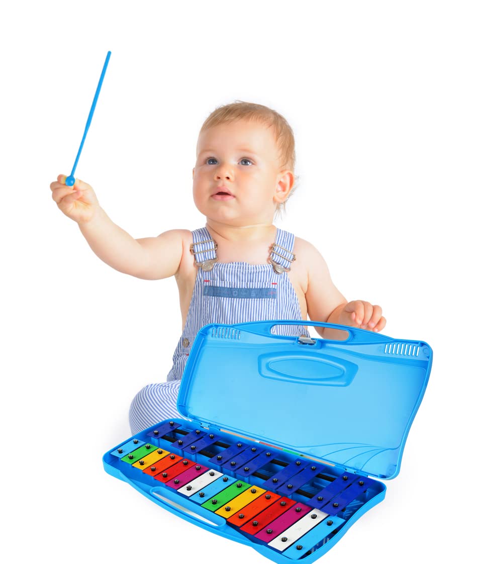 Tkocisa Xylophone 25 Notes Glockenspiel Xylophone, Professional Xylophone for Beginners Kids Music Teaching, Chromatic Glockenspiel Tuned Percussion Instrument Gift(Blue)