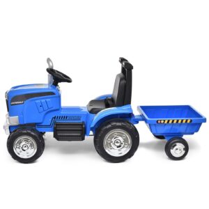 Joywhale 12V Kids Ride on Tractor with Trailer Battery Powered Motorized Electric Car for Kids Ages 3-6, with Detachable Trailer, 2.4G Remote Control, Exhaust Pipe & Bright Headlight, Blue