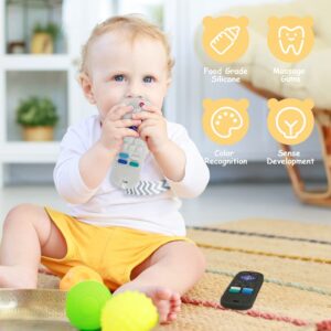 2PCS Silicone Baby Teething Toys, Remote Control Shape Teether Toys with 2PCS Pacifier Clip, Silicone Remote Teether for Baby 3+ Months, BPA Free Baby Teether Toy Frozen/Dishwasher Safe(Black&Beige)