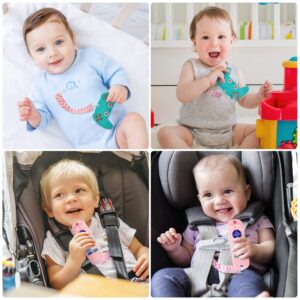 2PCS Silicone Baby Teething Toys, Remote Control Shape Teething Toys and Game Controller Teether Toy with 2PCS Pacifier Clip, BPA Free Silicone Remote Teether for Baby 3+ Months,Frozen(Bule&Pink)