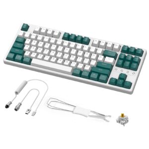 wireless gaming keyboard and custom coiled usb c cable,triple mode 2.4ghz/bt 5.0/usb-c,tkl hot swappable mechanical keyboard yellow switches,rechargeable 3000mah for pc ps5 ps4 xbox-2 in 1 kit