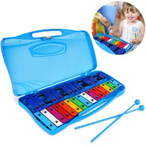 tkocisa xylophone 25 notes glockenspiel xylophone, professional xylophone for beginners kids music teaching, chromatic glockenspiel tuned percussion instrument gift(blue)