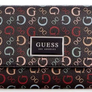 GUESS Women Logo Print Faux Leather Slim Wallet Clutch Bag - Black Multi