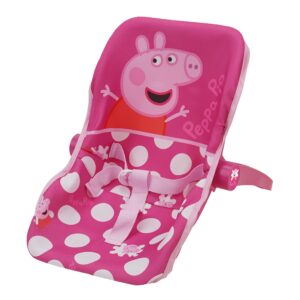 Peppa Pig: Baby Doll Car Seat - Pink & White Dots - Fits Dolls Up to 18" Convertible Into A Feeding Chair, Plastic Shell W/Fabric, Harness Belt, Pretend Play for Kids Ages 3+