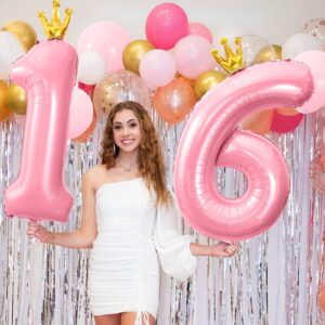 Roblue 40Inch Number Balloon Large Birthday Party Decorations, Number 7 Large Pink Crown Balloons Cute Balloons for Birthday Wedding Anniversary Decoration Party Supplies