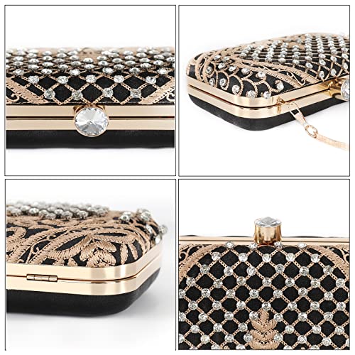 GUOZI Womens Handmade Embroidery Rhinestones Vintage Clutch Evening Handbag Shoulder Bag Purses for Wedding Prom Party