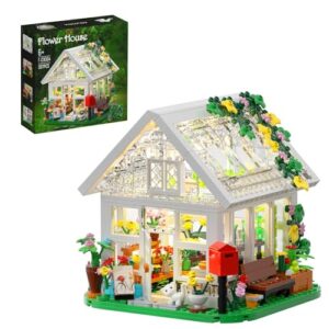 flower house building set, garden house building toy with led light, creative building playset, build a greenhouse model, great gift for friends or girls (597 pieces)