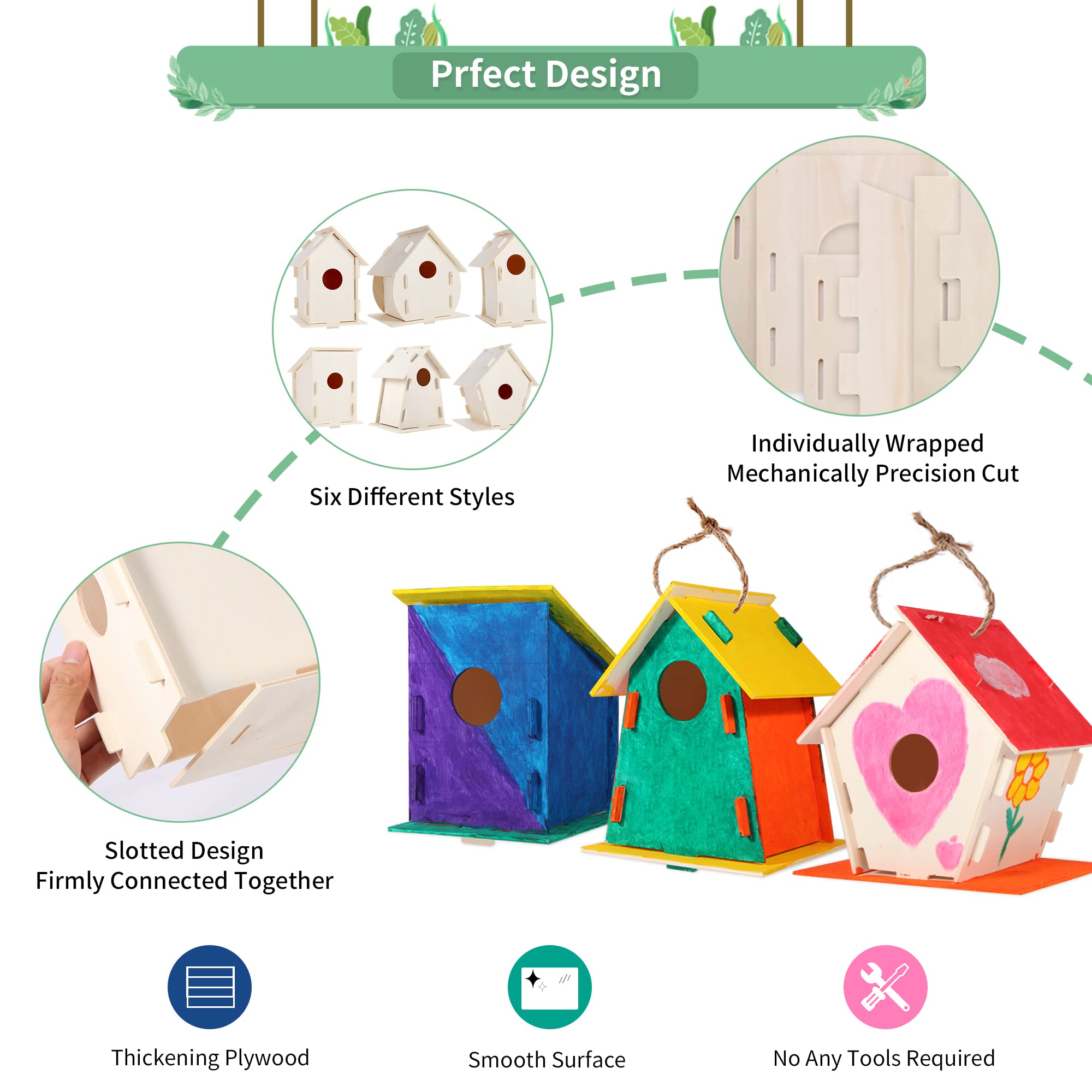 ILHSTY 30 Pack Large DIY Wooden Bird Houses Kits for Kids, Kids Crafts Wood Houses for Crafts Class Parties Birthday, DIY Crafts and Art Birdhouse Kits for Children to Build and Design（30）