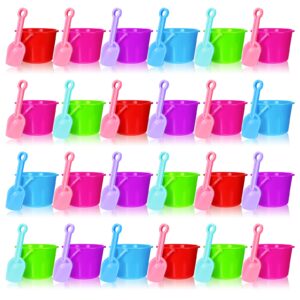 junkin 24 sets beach sand buckets and shovels for kids bulk 6.3" small beach pails and sand toys for summer holiday party- 24 bucket+24 shovels (cute)