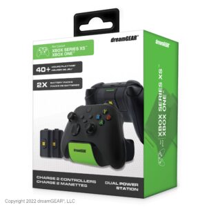 dreamGEAR Dual Power Station: Xbox XS Controller Charging Station, 40 Hours of Playtime, 2 1100 mAh Rechargeable Batteries/Xbox One