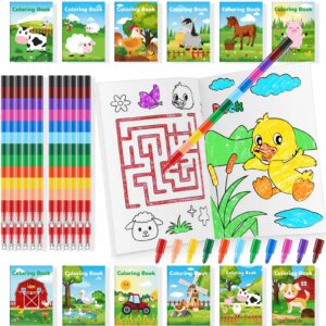 24 farm animals coloring books with 24 stacking crayons party favors for kids cow horse barn party mini drawing book for farm birthday party goodie bag gift stuffer school classroom activity supplies