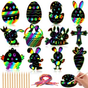 julmelon easter crafts for kids, 36 pack magic rainbow scratch paper kit cute bunny scratch art for kids easter party favors gifts egg basket stuffers