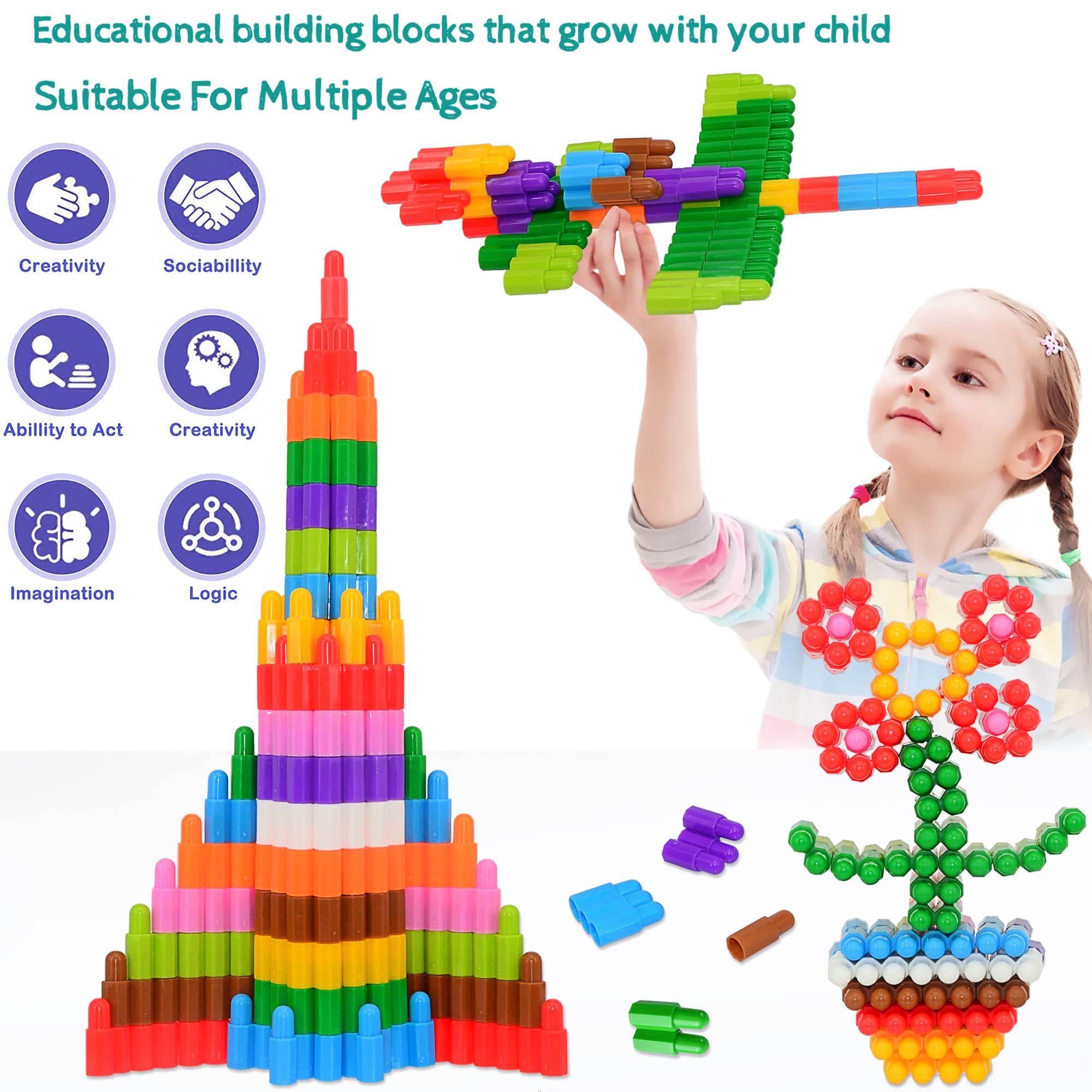 Salanheo Kids 140pcs Set Building Blocks Construction Toy - Learning STEM Toys Educational Kit Child - 10 Colors Building Toys for Kids Ages 3+