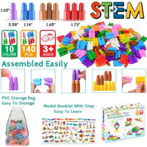 Salanheo Kids 140pcs Set Building Blocks Construction Toy - Learning STEM Toys Educational Kit Child - 10 Colors Building Toys for Kids Ages 3+