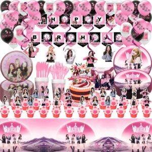 blackpink birthday party supplies include happy birthday banner cake topper balloon tableware birthday party supplies for girls