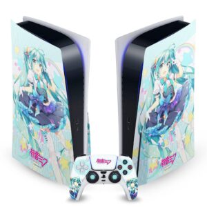 head case designs officially licensed hatsune miku stars and rainbow graphics vinyl faceplate gaming skin decal compatible with sony playstation 5 ps5 disc edition console & dualsense controller