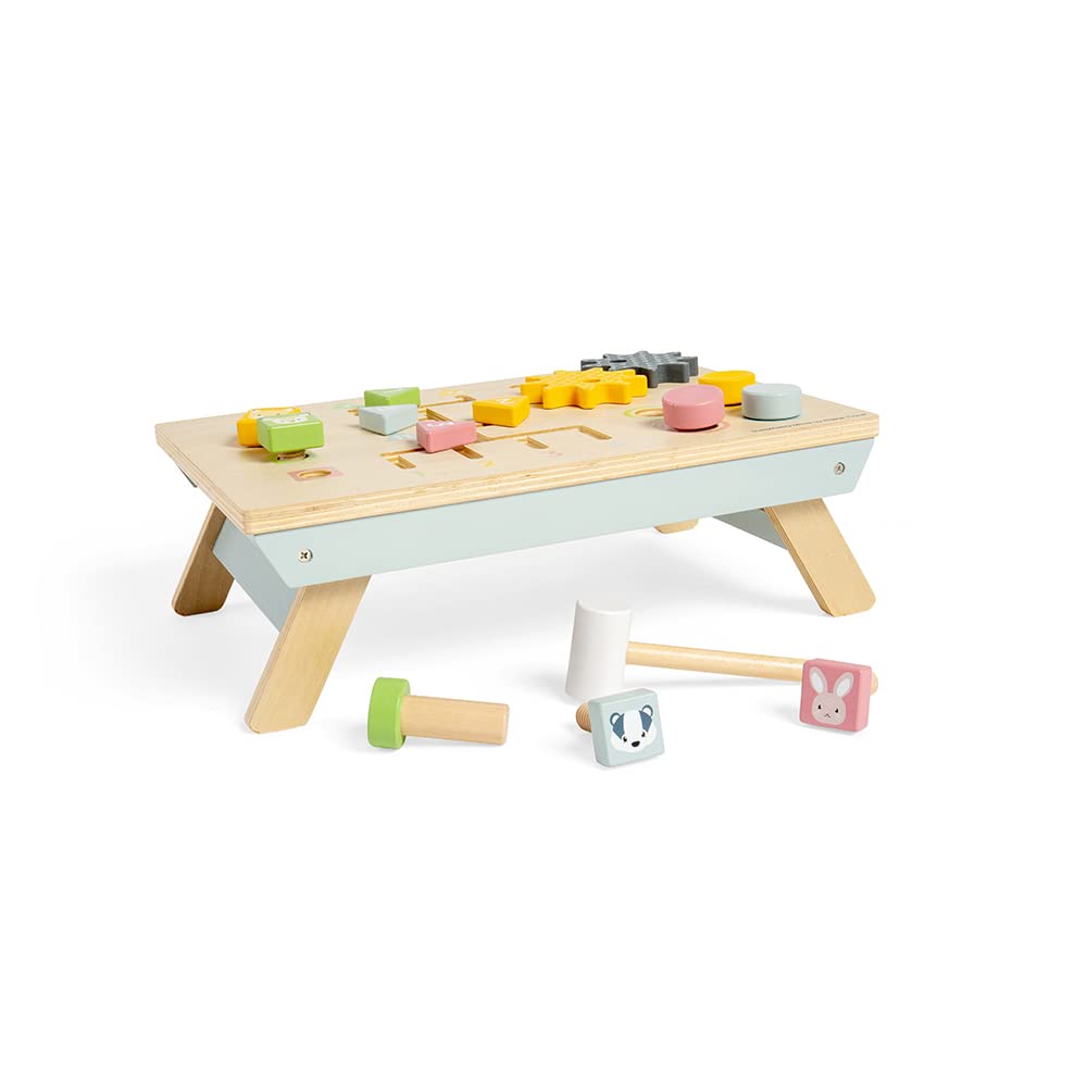 Bigjigs Toys FSC® Certified Tabletop Activity Bench - Sustainable Wooden Activity Table for 1 Year Olds, 4 Activities for Fine Motor Skills, Quality Early Development & Activity Toys