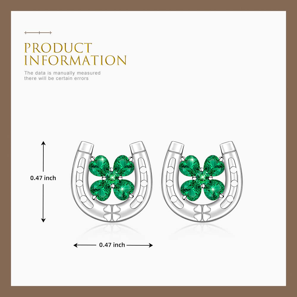 Horseshoe Shamrock Earrings for Women St Patrick's Day Earrings Shamrock Studs Irish Sterling Silver Lucky 4 Leaf Clover Celtic Green Jewelry Valentine Gifts