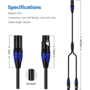 TOYAYAYO XLR Y Splitter Micrphone Cable3pin Splitter Balanced Mic Audio Cables for Stereo Mic to L & R Audio Track (1Pack 1 Male to 2 Female 11.8 Inches)