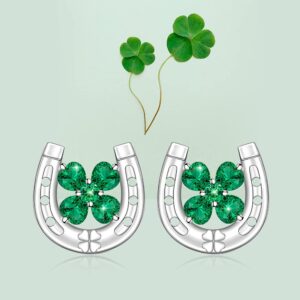 Horseshoe Shamrock Earrings for Women St Patrick's Day Earrings Shamrock Studs Irish Sterling Silver Lucky 4 Leaf Clover Celtic Green Jewelry Valentine Gifts