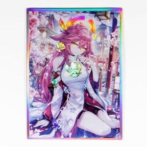 60ct (yae miko) 67x 92 mm holographic flashing top loading trading card sleeves deck protector for mtg/tcg/ptcg art anime printing card sleeves protectors