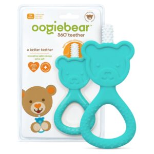 oogiebear 360˚ teether - safe teething toys for babies 3 months and older | soft bristle teddy bear silicone teether | super soft bpa-free silicone teether toy - seafoam