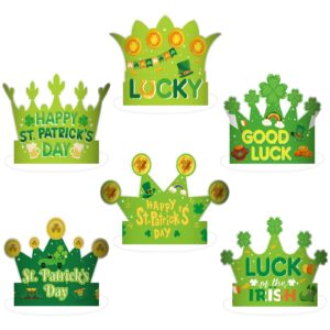 24 Pcs St. Patrick's Day Crown Crafts Kit,St. Patrick’s Day DIY Irish Party Shamrock Paper Hat for St. Patrick's Day Favors Supplies Decoration.