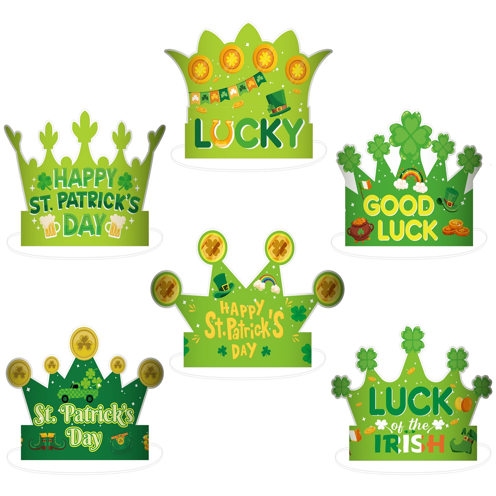 24 Pcs St. Patrick's Day Crown Crafts Kit,St. Patrick’s Day DIY Irish Party Shamrock Paper Hat for St. Patrick's Day Favors Supplies Decoration.