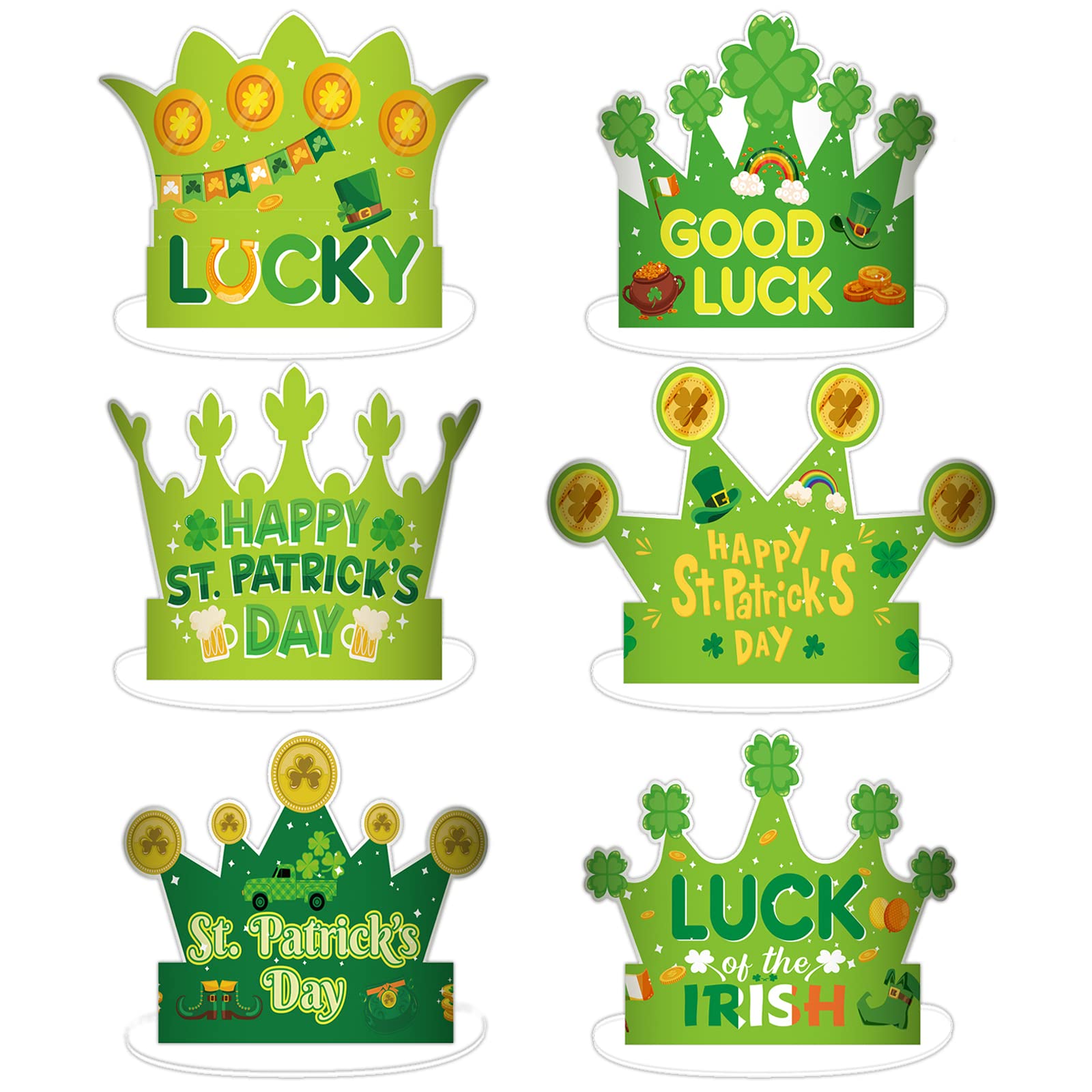 24 Pcs St. Patrick's Day Crown Crafts Kit,St. Patrick’s Day DIY Irish Party Shamrock Paper Hat for St. Patrick's Day Favors Supplies Decoration.