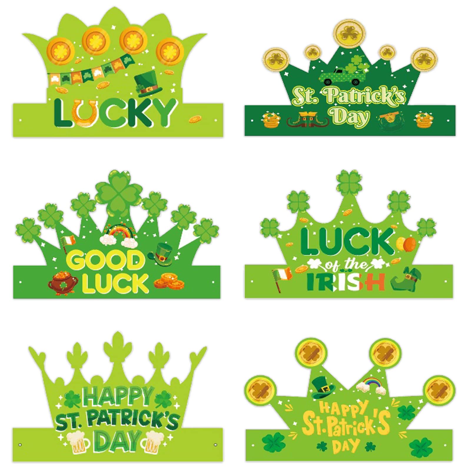 24 Pcs St. Patrick's Day Crown Crafts Kit,St. Patrick’s Day DIY Irish Party Shamrock Paper Hat for St. Patrick's Day Favors Supplies Decoration.