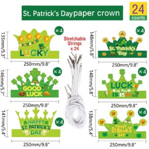 24 Pcs St. Patrick's Day Crown Crafts Kit,St. Patrick’s Day DIY Irish Party Shamrock Paper Hat for St. Patrick's Day Favors Supplies Decoration.