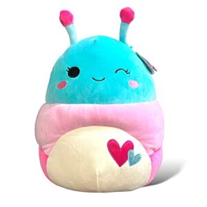 squishmallows official kellytoy 8 inch fluxie caterpillar multi color pink & green stripes embroidered rose cheeks white belly with hearts- 2023 valentine’s squad stuffed animal toy plush doll.