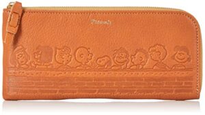 peanuts no.73260 snoopy wallet, women's, men's, genuine leather, cowhide leather, zipper, l-shaped, thin, long wallet, camel