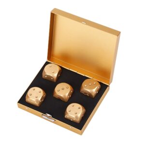 dice set with box, 5pcs aluminium alloy dices set with storage box suitable for a variety of table games, poker, monopoly, etc(square-gold)