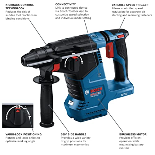 BOSCH GBH18V-24CN 18V Brushless Connected SDS-plus® Bulldog™ 1 In. Rotary Hammer (Bare Tool)