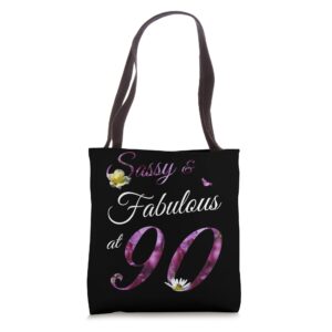 90 year old sassy & fabulous floral 1934 90th birthday gift tote bag