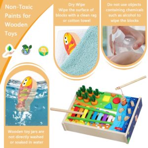 qiangXINGYai 4-in-1 Montessori Wooden Hammering Pounding Toys for Toddlers Age 1-3 with Xylophone,Shape Sorting,Magnetic Fishing,Game for Toddlers 1-3 Baby Early Development Educational Toys