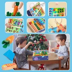 qiangXINGYai 4-in-1 Montessori Wooden Hammering Pounding Toys for Toddlers Age 1-3 with Xylophone,Shape Sorting,Magnetic Fishing,Game for Toddlers 1-3 Baby Early Development Educational Toys