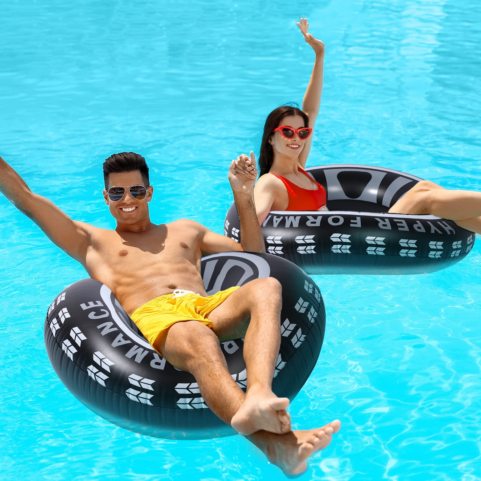 4 Pack 47 Inches Giant Inflatable Tire Tubes Tire Floats for Pool Inflatable Tire Float for Adults Race Car Birthday Party Supplies Swimming Rings River Raft Truck Race Car Themed Birthday Decorations