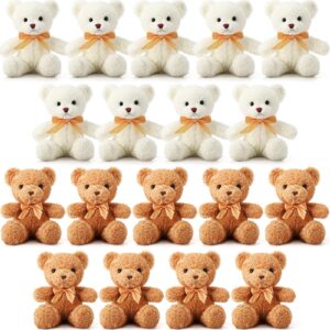 18 pcs bear stuffed animals bulk 12 inch soft plush bears doll small stuffed bear toy with bows for boy girl baby shower christmas birthday decor gift party favors (light brown, white)