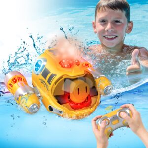 remote control boat for pools and lake toys, rc spray gasboat, led light water toy, fast rc boats for adults and kids, 2.4ghz remote control, upgrade swimming pool toy for boys and girls