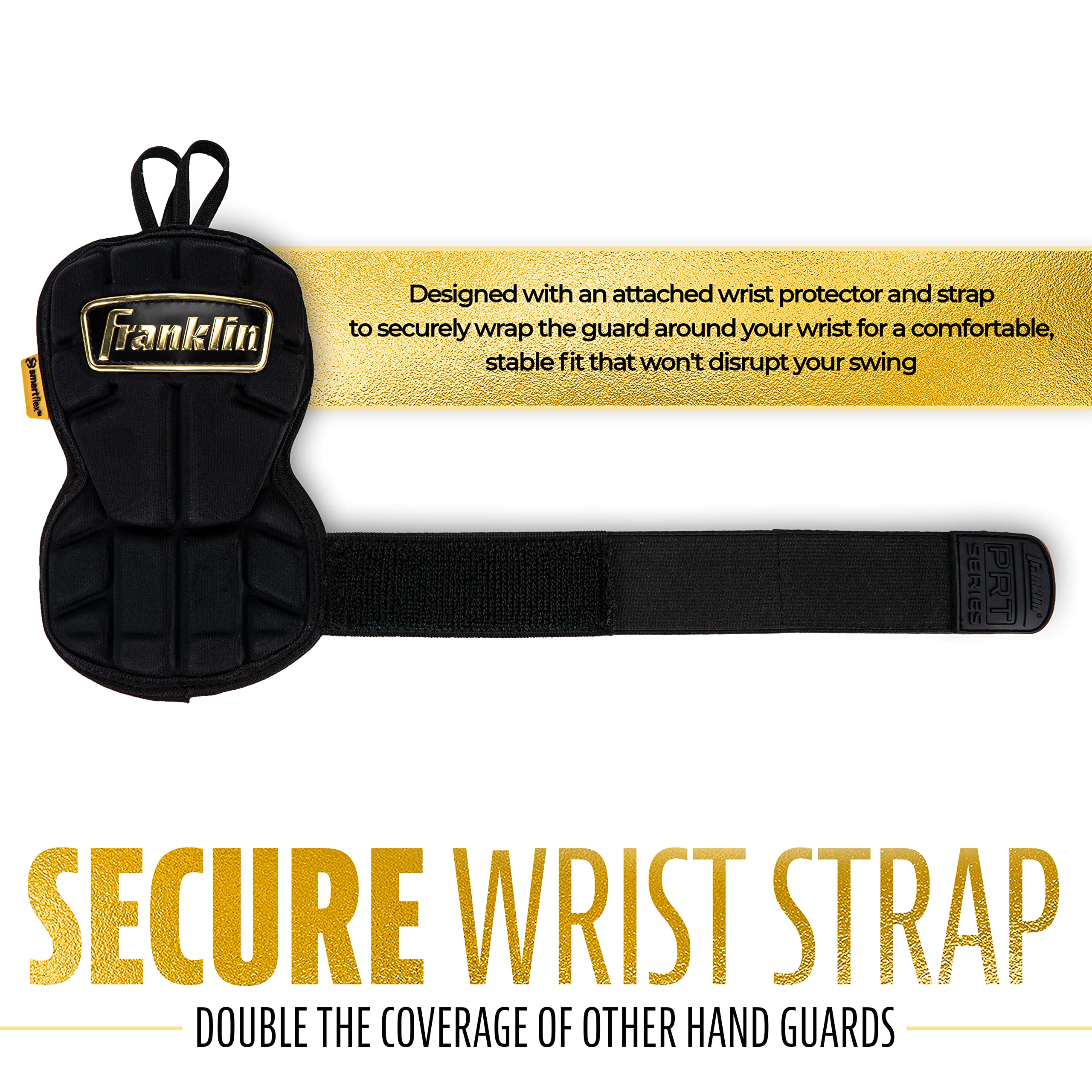 Franklin Sports Baseball Hand + Wrist Guard - PRT LG Series Adult Hand + Wrist Protector for Batting - Protective Hand, Wrist Shield - Right + Left Hand Hitters - Black/Gold - One Size - Adult