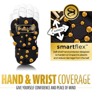 Franklin Sports Baseball Hand + Wrist Guard - PRT LG Series Adult Hand + Wrist Protector for Batting - Protective Hand, Wrist Shield - Right + Left Hand Hitters - Black/Gold - One Size - Adult