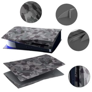 calaxike PS5 Cover Plate with Anti-Scratch, Anti-Fingerprint and Airflow Vents - Grey Camouflage Design