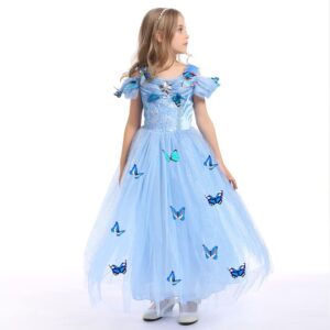 SNOWLION Princess Elsa Costume for Little Girls Toddler Princess Dress Up with Accessories Cinderella Cosplay Queen Snow (Blue, 3-4 Years)